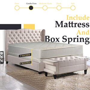 Greaton, 9-Inch Firm Innerspring Mattress with 4” Wood Box Spring, Experience Durable and Supportive Sleep, 75" x 48", Beige