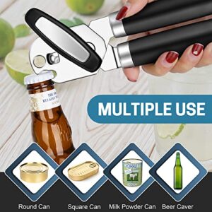 Rainspire Can Opener Manual Handheld Strong Manual Can Opener Smooth Edge Cut, Can Opener Heavy Duty, Comfortable Soft Handle, Built-in Bottle Opener, Black