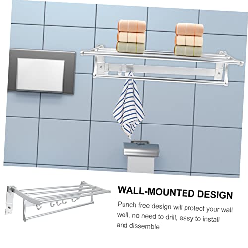 Homoyoyo 1 Set Towel Rack Wall Mounted Shelves Wall Towel Rack Wall Hanging Shelves Bath Towel Rack Shower Organizer Cosmetic Holder Aluminum Silver Toilet Towel Rack Bathroom Towel Holder