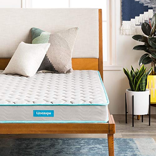 Hodedah Metal Twin, Complete Bed & Linenspa 6 Inch Innerspring Twin Mattress with Foam Layer - Firm Feel - CertiPUR-US Certified - Mattress in a Box