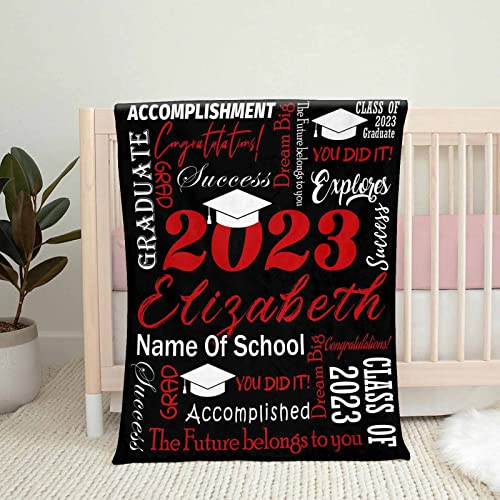 Artsadd Custom Senior 2023 Throws Blanket Personalized Class of 2023 Cap Black Red Bed Blanket Custom Graduation Blanket Gifts for Teens Friend BFF 30x40 Inch