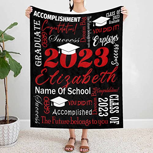 Artsadd Custom Senior 2023 Throws Blanket Personalized Class of 2023 Cap Black Red Bed Blanket Custom Graduation Blanket Gifts for Teens Friend BFF 30x40 Inch