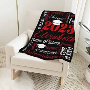 Artsadd Custom Senior 2023 Throws Blanket Personalized Class of 2023 Cap Black Red Bed Blanket Custom Graduation Blanket Gifts for Teens Friend BFF 30x40 Inch