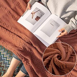 MIULEE Knitted Throw Blanket for Couch Textured Knit Rust Blanket with Tassels Cozy Woven Boho Bed Blanket for Sofa Bed Chair Wave Pattern Fall Decor 50"x60", Orange