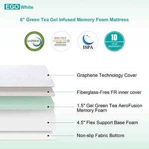 MUUEGM Twin Mattress 6 Inch,Green Tea Memory Foam Mattress, Cool Gel Infused Mattress Twin Size,for Pressure Relief, Bed-in-a-Box,Fiberglass Free,Medium Firm, CertiPUR-US Certified