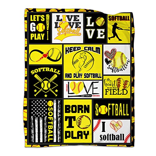 RIEDIOVS VIZIBWIS Softball Blanket 60" x 50"-Softball Gifts for Girls Women-Sport Lover Throw Blanket for Girls Birthday