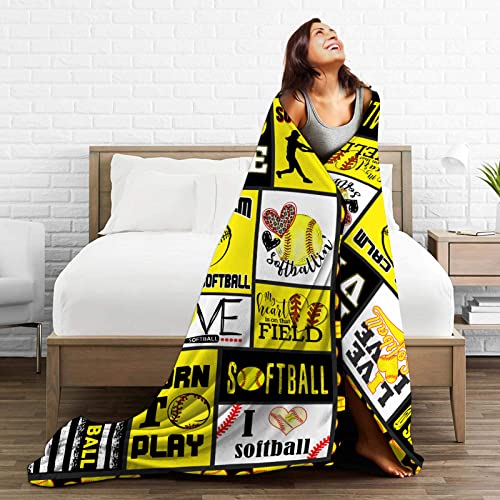 RIEDIOVS VIZIBWIS Softball Blanket 60" x 50"-Softball Gifts for Girls Women-Sport Lover Throw Blanket for Girls Birthday