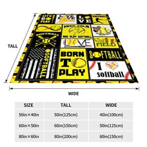 RIEDIOVS VIZIBWIS Softball Blanket 60" x 50"-Softball Gifts for Girls Women-Sport Lover Throw Blanket for Girls Birthday