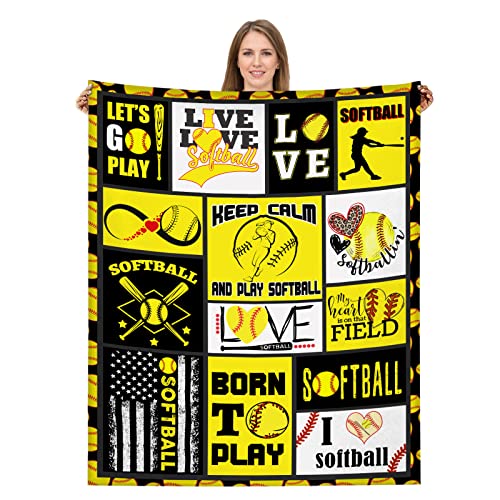 RIEDIOVS VIZIBWIS Softball Blanket 60" x 50"-Softball Gifts for Girls Women-Sport Lover Throw Blanket for Girls Birthday