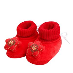 Lykmera Cotton Socks Boots Shoes for Baby Girl Boy Winter Shoes Floor Shoes Non Slip Plush Warm Elastic New Year Shoes Socks (F, 0-6 Months)