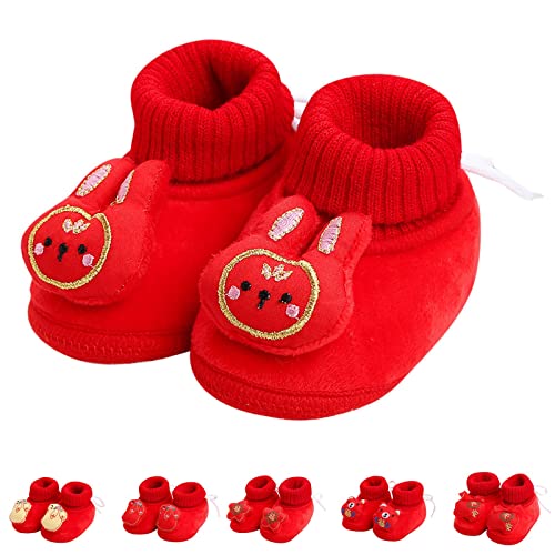 Lykmera Cotton Socks Boots Shoes for Baby Girl Boy Winter Shoes Floor Shoes Non Slip Plush Warm Elastic New Year Shoes Socks (F, 0-6 Months)