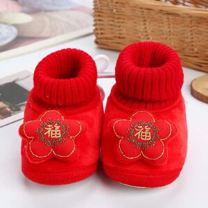 Lykmera Cotton Socks Boots Shoes for Baby Girl Boy Winter Shoes Floor Shoes Non Slip Plush Warm Elastic New Year Shoes Socks (F, 0-6 Months)