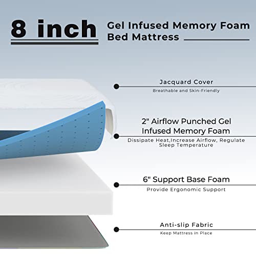 Giantex Memory Foam Mattress, 8 inch Mattress Full with Gel Infused Memory Foam for Cool Sleep & Pressure Relief, CertiPUR-US Certified, Firm Bed Mattress in a Box