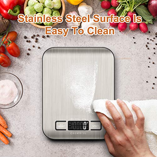 CROWNFUL Food Scale, 11lb Digital Kitchen Scales Weight Ounces and Grams for Cooking and Baking, 6 Units with Tare Function (Battery Included)