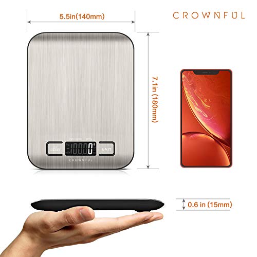 CROWNFUL Food Scale, 11lb Digital Kitchen Scales Weight Ounces and Grams for Cooking and Baking, 6 Units with Tare Function (Battery Included)