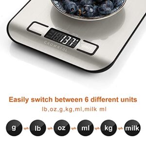 CROWNFUL Food Scale, 11lb Digital Kitchen Scales Weight Ounces and Grams for Cooking and Baking, 6 Units with Tare Function (Battery Included)