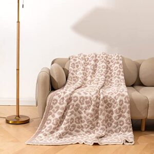 DOOWELL Throw Blanket, Leopard Print Ultra Soft Fleece Blanket, Suitable for Chair Sofa Couch Bed Travel Blanket(50"x70", Cream)