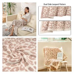 DOOWELL Throw Blanket, Leopard Print Ultra Soft Fleece Blanket, Suitable for Chair Sofa Couch Bed Travel Blanket(50"x70", Cream)