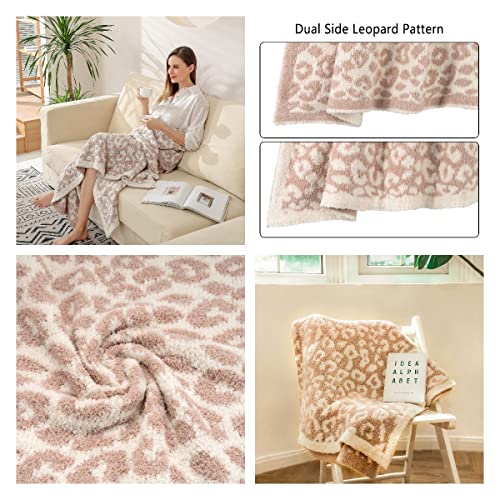 DOOWELL Throw Blanket, Leopard Print Ultra Soft Fleece Blanket, Suitable for Chair Sofa Couch Bed Travel Blanket(50"x70", Cream)