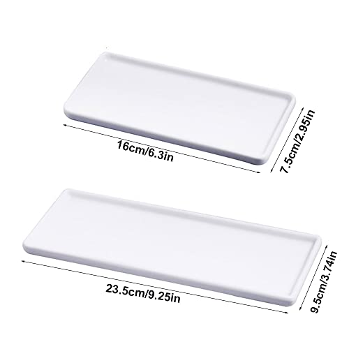 2 Pack Ceramic Vanity Trays for Bathroom, Marble Candle Tray, Rectangle White Jewelry Dish Ring Dish Tray Organizer, Porcelain Toothbrush Holder for Countertop, Kitchen Sink (Small & Big)