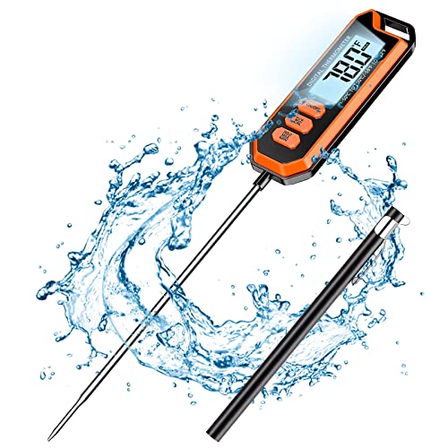 BOMATA Waterproof IPX7 Thermometer with 5.4" Super Long Probe. Instant Read Thermometer for Food, Liquid, Candle, Cooking and BBQ ! with Backlight, Calibration, Auto Recording Function. T201A