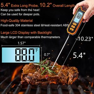 BOMATA Waterproof IPX7 Thermometer with 5.4" Super Long Probe. Instant Read Thermometer for Food, Liquid, Candle, Cooking and BBQ ! with Backlight, Calibration, Auto Recording Function. T201A