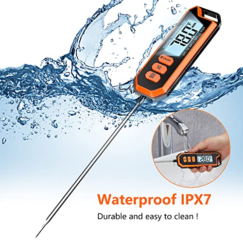 BOMATA Waterproof IPX7 Thermometer with 5.4" Super Long Probe. Instant Read Thermometer for Food, Liquid, Candle, Cooking and BBQ ! with Backlight, Calibration, Auto Recording Function. T201A