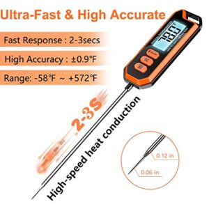 BOMATA Waterproof IPX7 Thermometer with 5.4" Super Long Probe. Instant Read Thermometer for Food, Liquid, Candle, Cooking and BBQ ! with Backlight, Calibration, Auto Recording Function. T201A