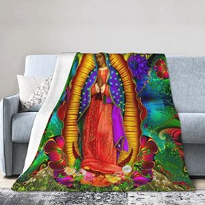 colorful fractal leaves,colorful swirl,virgin of guadalupe fleece throw blankets super soft cozy warm plush bedding for adults kids lightweight blankets for couch,sofa,bed halloween decor-80 x60