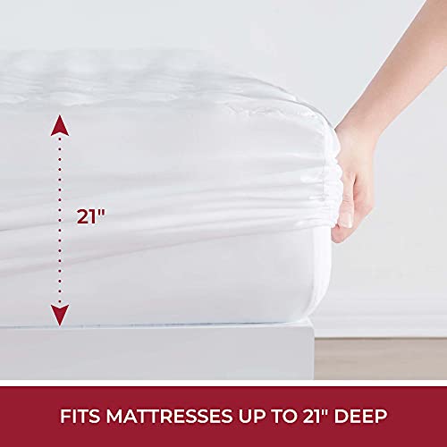 Mellanni Extra Deep Pocket Sheet Set + Waterproof Mattress Pad Bundle&Save - Bundle Includes: 4pcs Extra Deep Pocket Sheets up to 21" and Waterproof Mattress Pad 21" (Queen, White)