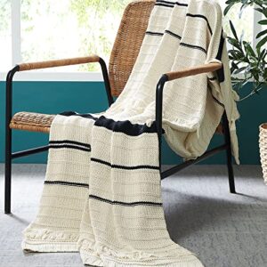 modern threads 100% cotton knit throw 50 x 70 tarek ivory/black