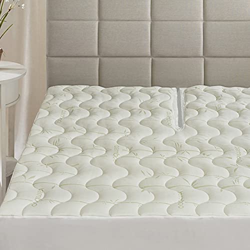 Waterproof Bamboo Jacquard Blend Fitted Topper, Top Split King Mattress Pad by Royal Hotel