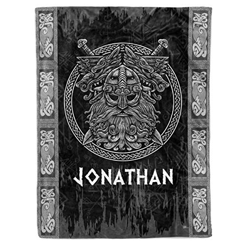 Personalized Custom Name Viking Odin The Northern God Celtic Raven Scandinavian Norse Runes Helmet Sign Birthday Christmas Fleece Sherpa Blanket Bed Throw Size Tapestry Wall Hanging (Version 3)