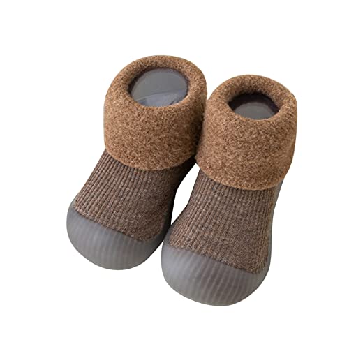 Lykmera Infant Boys Girls Socks Shoes Toddler Fleece Warm The Floor Socks Non Slip Prewalker Shoes Winter Sports Shoes (Coffee, 12-18 Months)