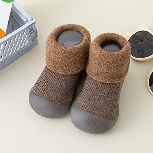 Lykmera Infant Boys Girls Socks Shoes Toddler Fleece Warm The Floor Socks Non Slip Prewalker Shoes Winter Sports Shoes (Coffee, 12-18 Months)