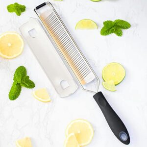 designed by chefs ~ premium lemon zester grater with perfectly angled teeth ~ ideal for citrus, parmesan cheese, garlic, vegetables and fruits