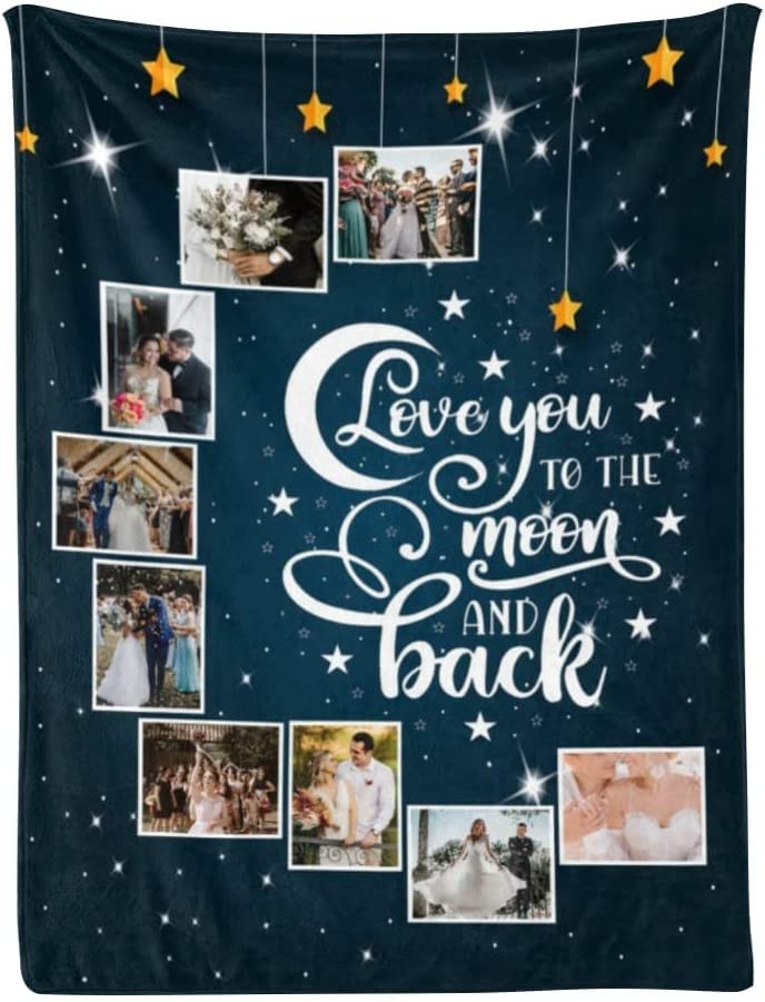 Love You to The Moon and Back Custom Blanket, Pesonalized Throw Blanket with Photos, Super Soft Blankets for Men, Women (30"x40")