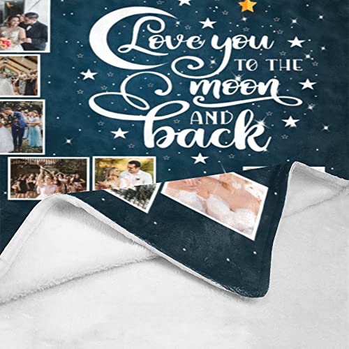 Love You to The Moon and Back Custom Blanket, Pesonalized Throw Blanket with Photos, Super Soft Blankets for Men, Women (30"x40")