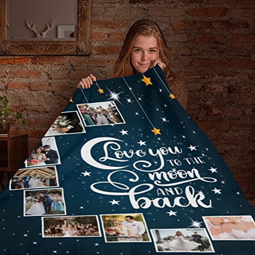 Love You to The Moon and Back Custom Blanket, Pesonalized Throw Blanket with Photos, Super Soft Blankets for Men, Women (30"x40")