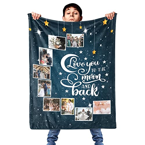 Love You to The Moon and Back Custom Blanket, Pesonalized Throw Blanket with Photos, Super Soft Blankets for Men, Women (30"x40")