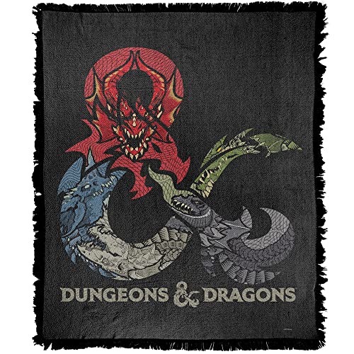 LOGOVISION Dungeons & Dragons Blanket, 50"x60" Dragons in Dragons Woven Tapestry Cotton Blend Fringed Throw