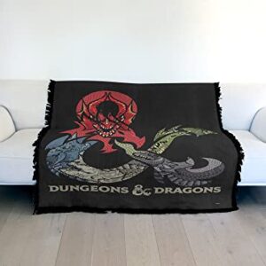 LOGOVISION Dungeons & Dragons Blanket, 50"x60" Dragons in Dragons Woven Tapestry Cotton Blend Fringed Throw