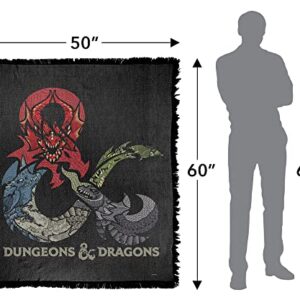 LOGOVISION Dungeons & Dragons Blanket, 50"x60" Dragons in Dragons Woven Tapestry Cotton Blend Fringed Throw