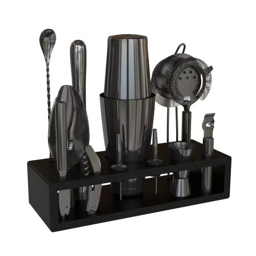 13-Piece Boston Cocktail Shaker Bar Set Gunmetal Plated Bartender Kit Cocktail Shaker Set Black Cocktail Kit with Mixology Bartender Kit Bar Accessories Bartending Kit Cocktail Set With Shaker