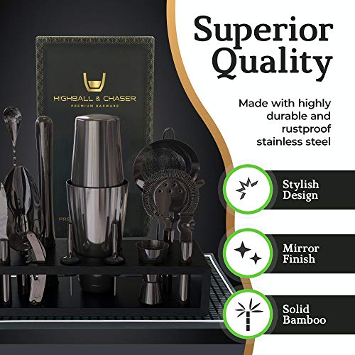 13-Piece Boston Cocktail Shaker Bar Set Gunmetal Plated Bartender Kit Cocktail Shaker Set Black Cocktail Kit with Mixology Bartender Kit Bar Accessories Bartending Kit Cocktail Set With Shaker