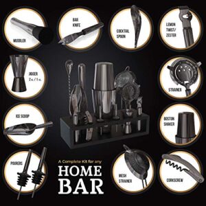 13-Piece Boston Cocktail Shaker Bar Set Gunmetal Plated Bartender Kit Cocktail Shaker Set Black Cocktail Kit with Mixology Bartender Kit Bar Accessories Bartending Kit Cocktail Set With Shaker