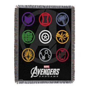 marvel avengers endgame, "symbols", woven tapestry throw blanket, 48" x 60", multi-color