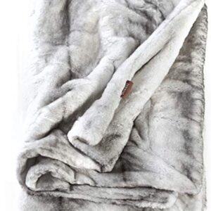 Double Sided Faux Fur Throw Blanket Silky Soft Oversized Afghan Machine Washable, Grey Striped Mink Chinchilla Shadow Fox (Light Grey, 55Wx70L)