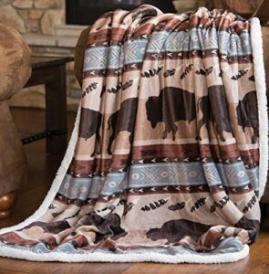 carstens, inc wrangler buffalo southwestern sherpa fleece 54x68 throw blanket, 54" x 68", brown