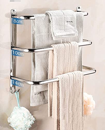 -Shelf,Towel Rack Wall Towel Rack, Stainless Steel Bath Towel Holder,3 Bars, Bathroom and Kitchen Towel Rail, Silver, 40Cm, Waterproof and Rust-Proof